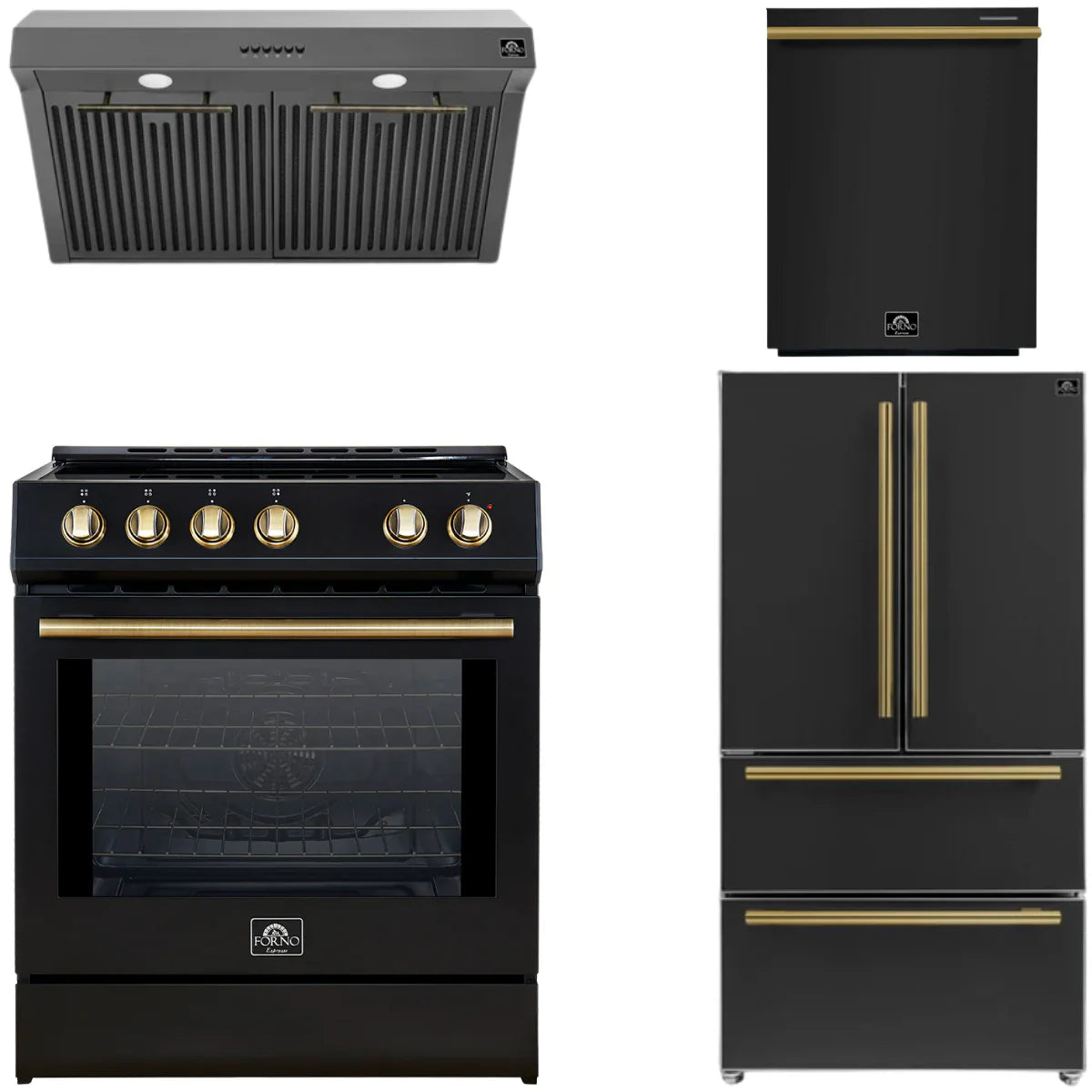 Forno Espresso Package - 30" Induction Range, Range Hood, 36" Refriger — Lusso Home Designs