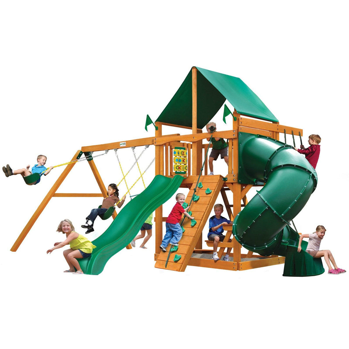 Gorilla Playsets Mountaineer w/ Amber Posts and Deluxe Green Vinyl Can — Lusso Home Designs